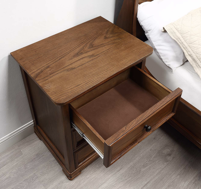 ASHLEIGH Bedside Table Traditional Style Ash Wood Walnut Finish ...